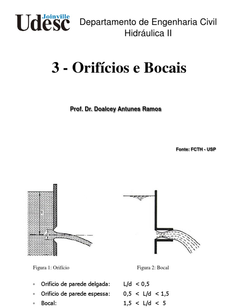 Cap 3 e 4 Orificios e Vertedores PDF | PDF | Vertedouro | Engenharia Hidráulica