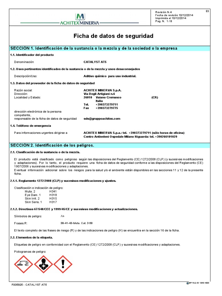 Catalyst At5 Sds Es PDF | PDF | Agua | Residuos