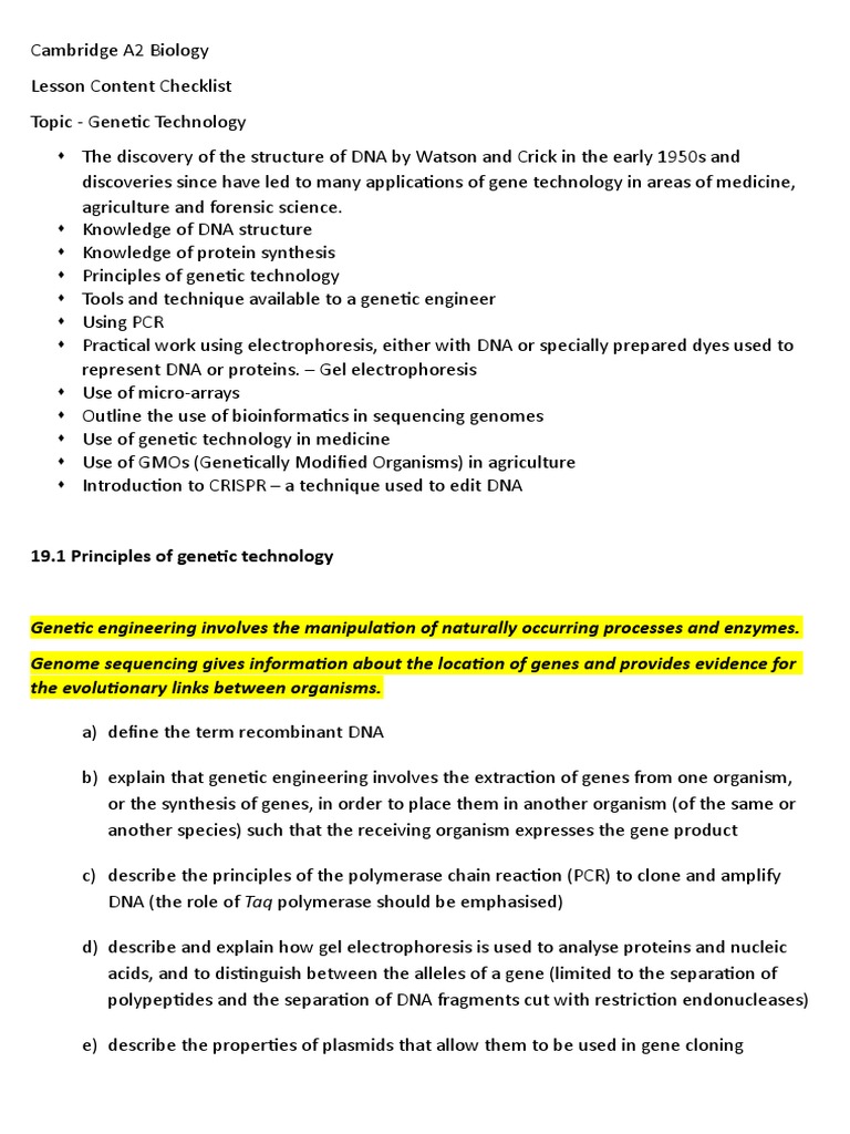A2 Biology: Genetic Technology Overview | PDF | Genetic Engineering ...