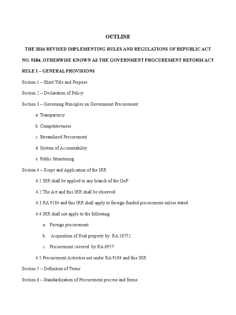 2016 Revised RA 9184 Outline-Ish | PDF