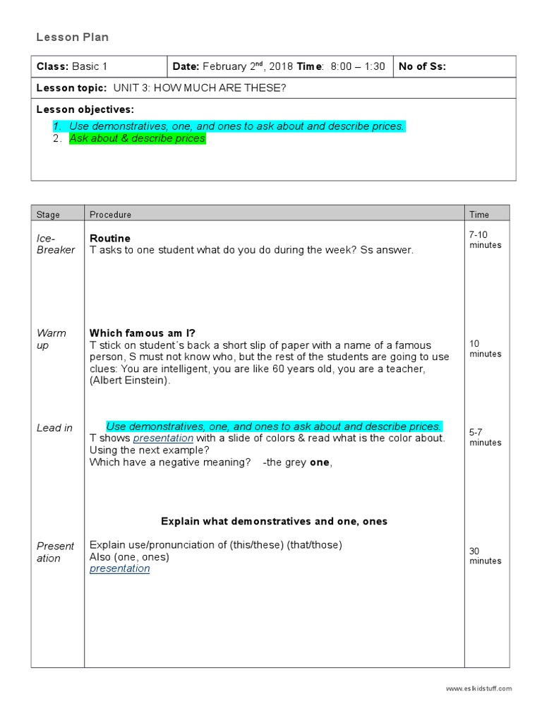 Lesson Plan UNIT 3 (Fifth Class) | PDF | Lesson Plan | Linguistic ...