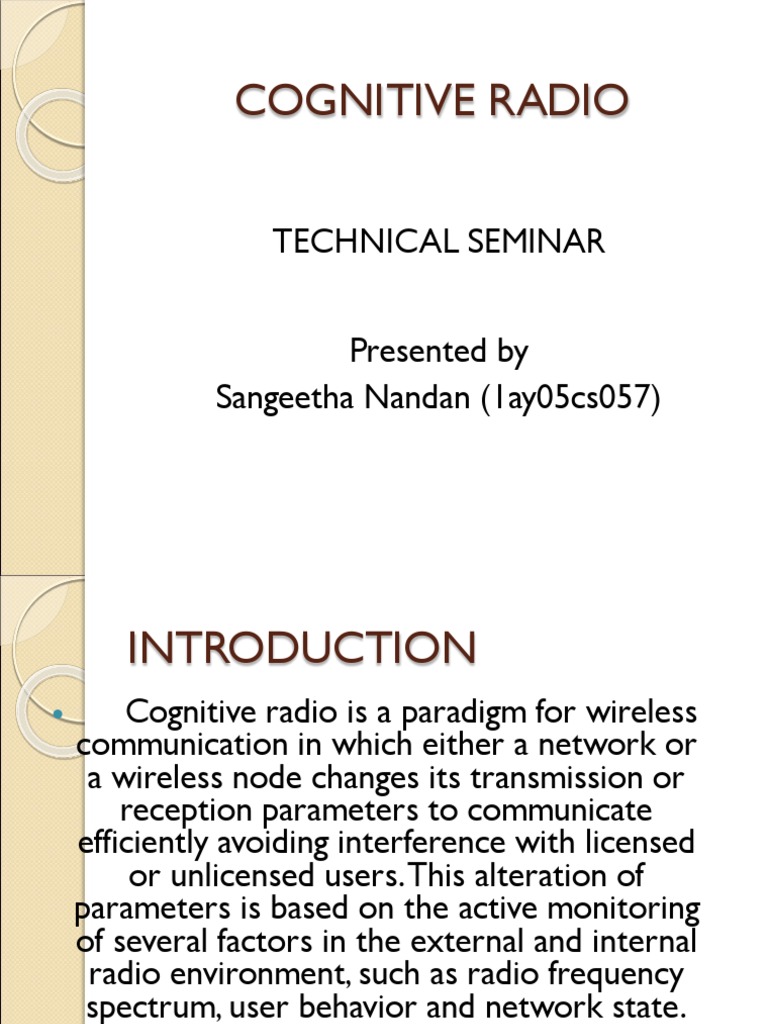 Cognitive Radio Presentation | PDF | Cognitive Radio | Software Defined ...
