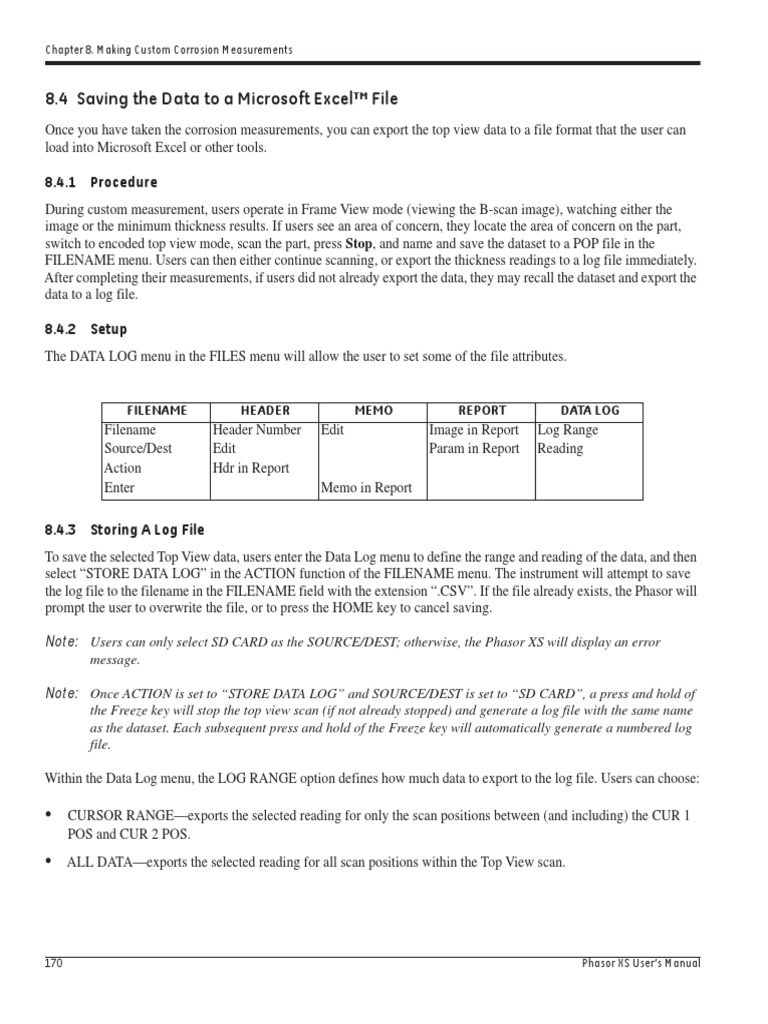 8.4 Saving The Data To A Microsoft Excel™ File: 8.4.1 Procedure | PDF ...