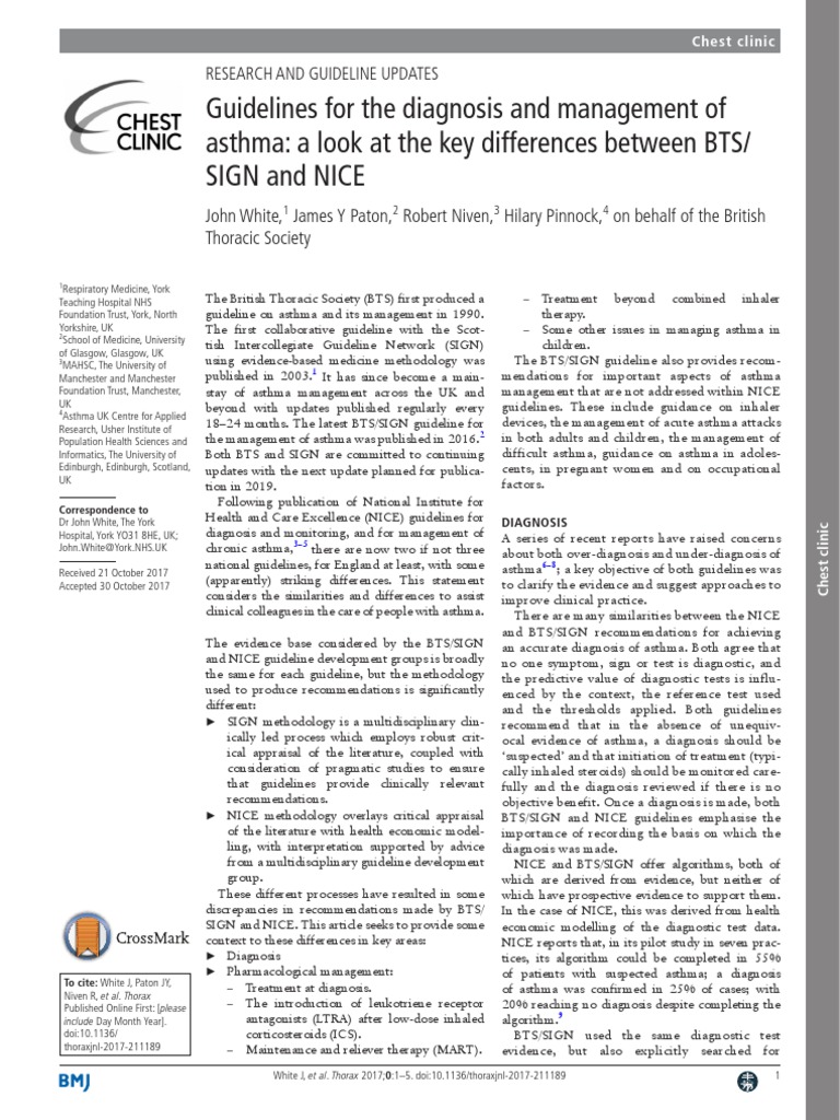 Asthma Guidelines Key Differences Between BTS SIGN and NICE Thoraxjnl ...