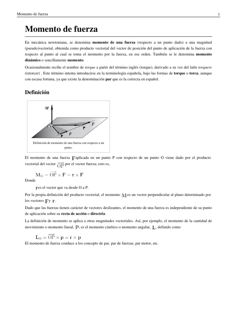Definición y cálculo del momento de fuerza | PDF | Física | Ingeniería ...