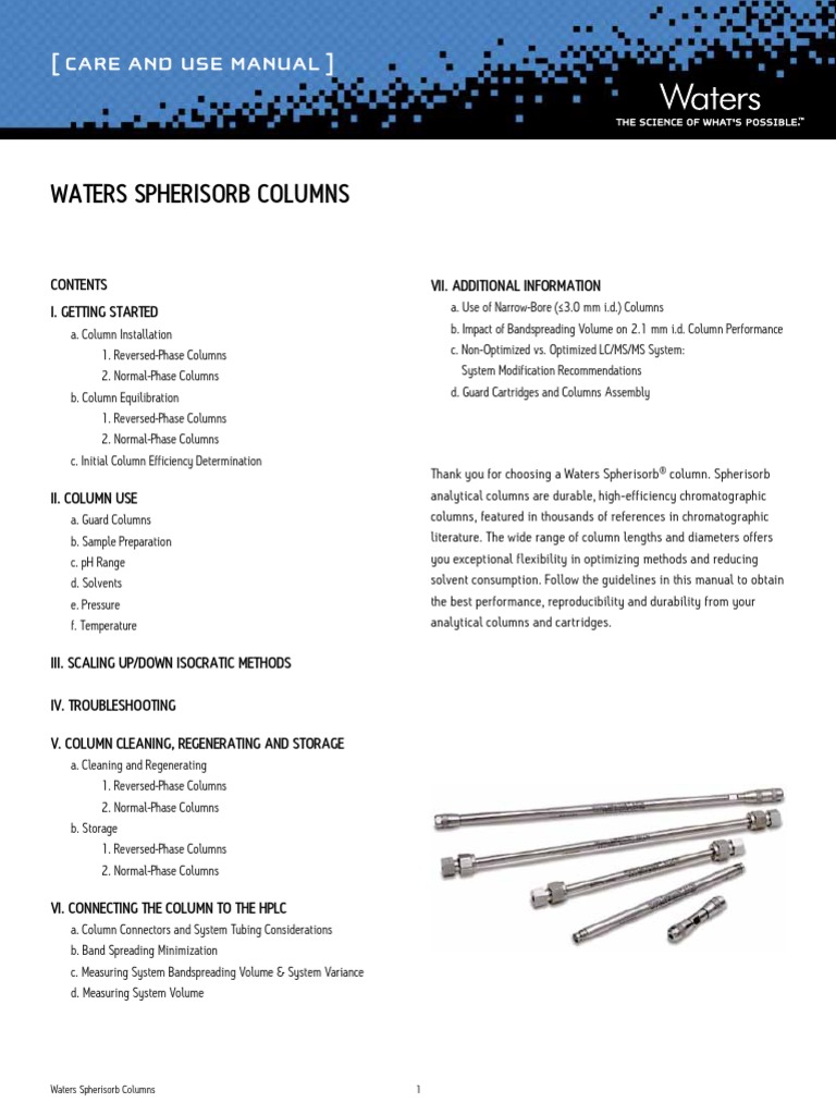 Waters Spherisorb Columns: (Care and Use Manual) | Download Free PDF ...