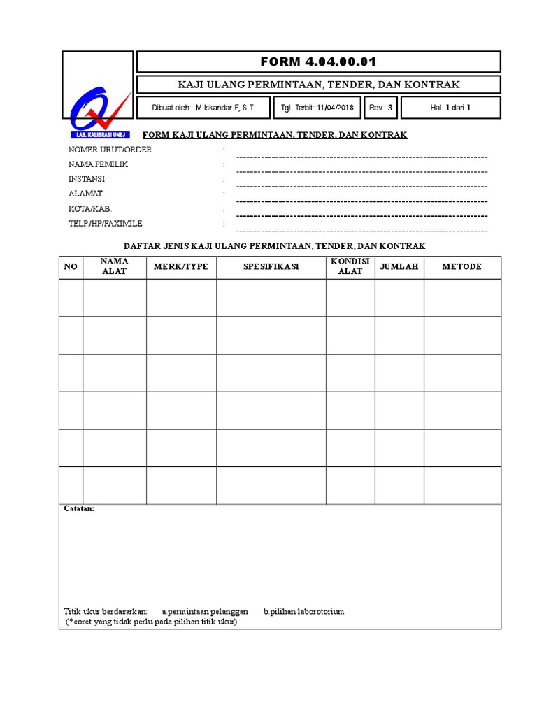 F 5.08.00.01 Form Permintaan Kalibrasi-REV11042018 | PDF