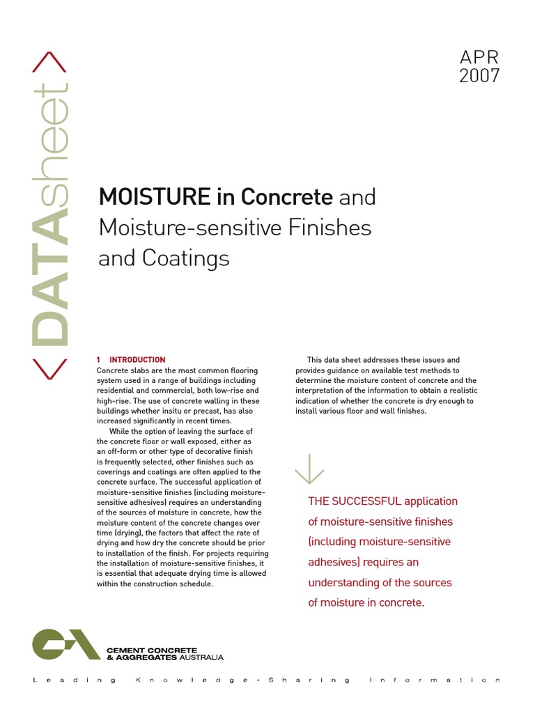 Moisture in Concrete and Moisture-Sensitive Finishes and Coatings | PDF ...
