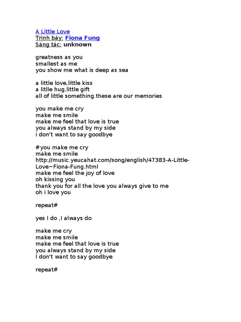 A Little Love Lyrics by Fiona Fung | PDF | Poetry