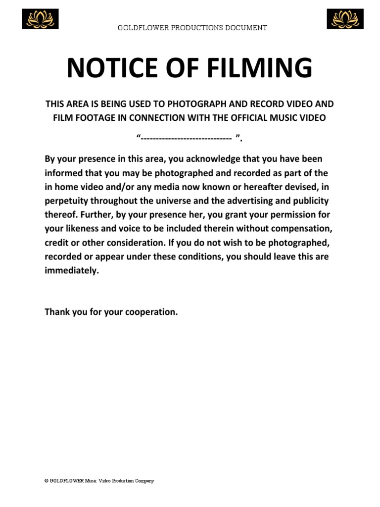 Notice of Filming - Blank | PDF | Business | Leisure