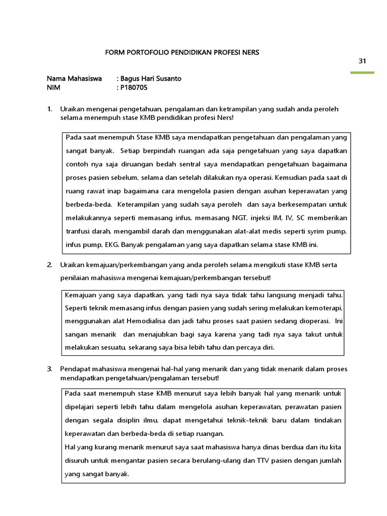 Form Portofolio Pendidikan Profesi Ners | PDF