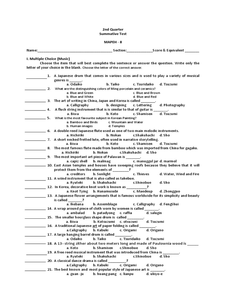 2nd Quarter Exam in MAPEH 8 | PDF | Parenting | Relationships