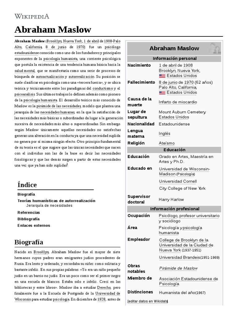 Abraham Maslow | PDF | Sicología | Conceptos psicologicos