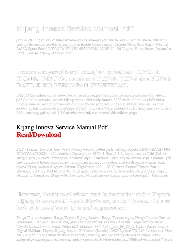 Kijang Innova Service Manual PDF | PDF | Toyota | Cars Of Japan