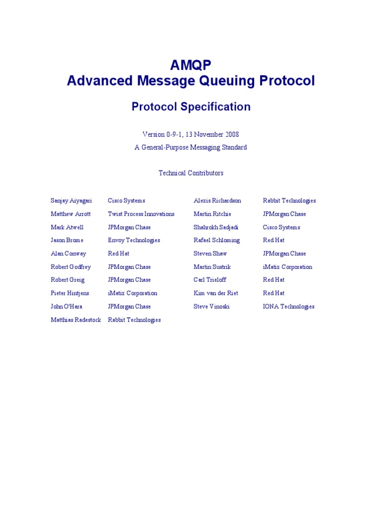 Amqp Advanced Message Queuing Protocol Pdf