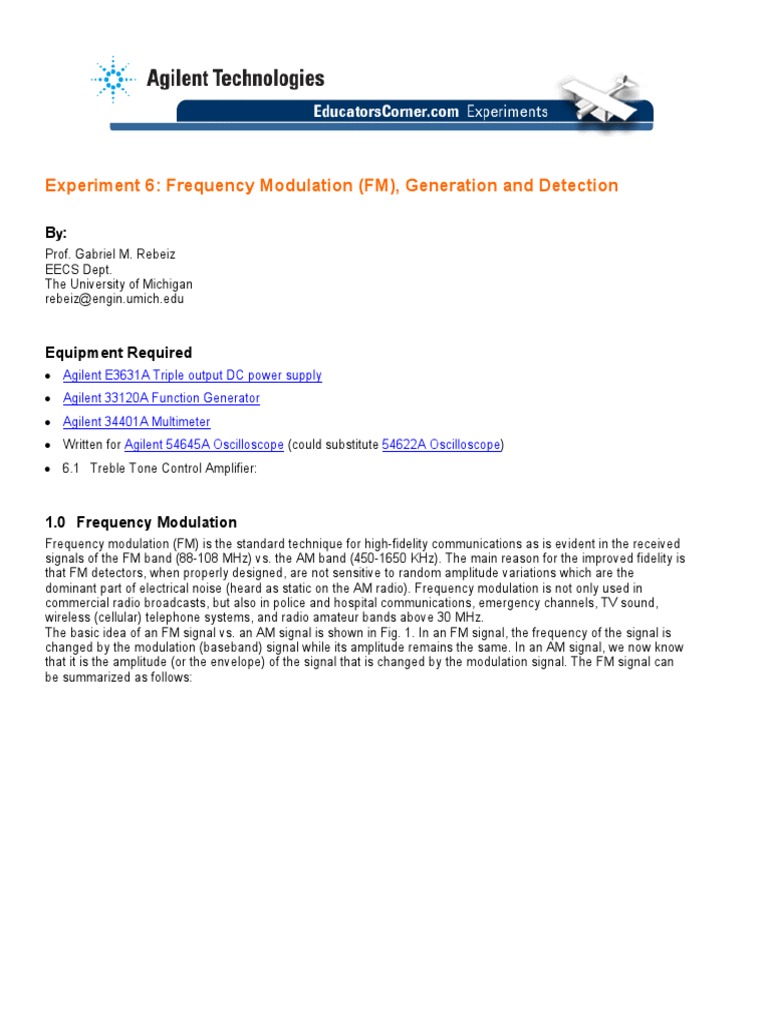 Experiment 6: Frequency Modulation (FM), Generation and Detection | PDF ...