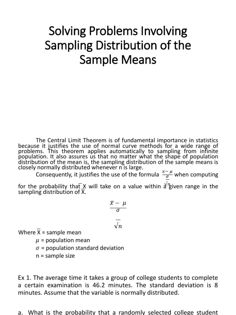Solving Problems Involving Sampling Distribution of The Sample | PDF