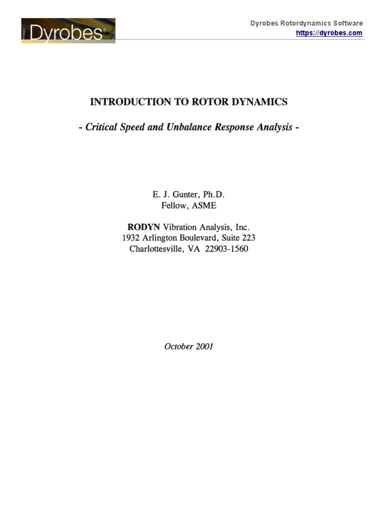 Introduction To Rotor Dynamics Critical Speed and Unbalance Response ...
