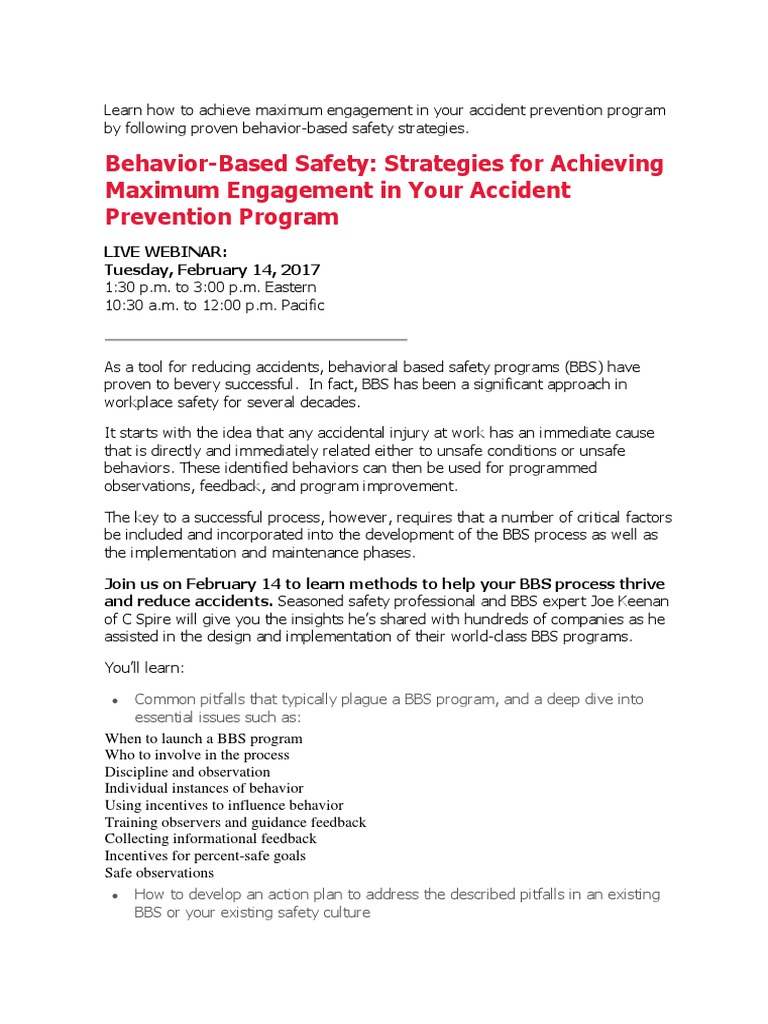 Behavior-Based Safety: Strategies For Achieving Maximum Engagement in ...