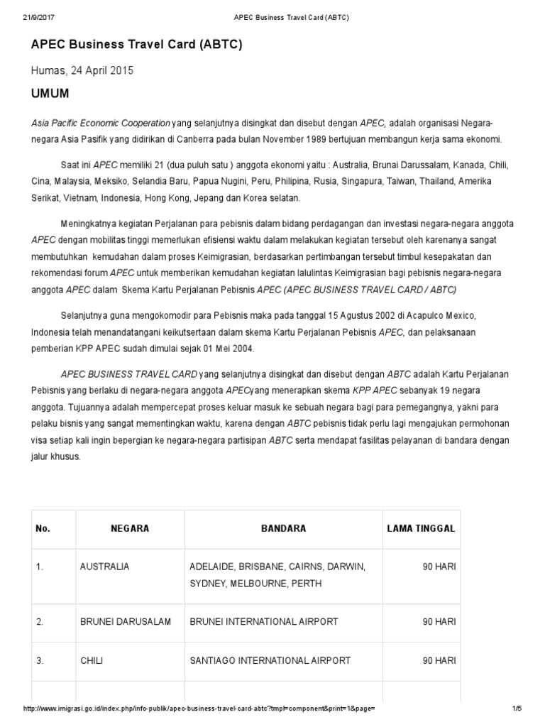 APEC Business Travel Card (ABTC) | PDF