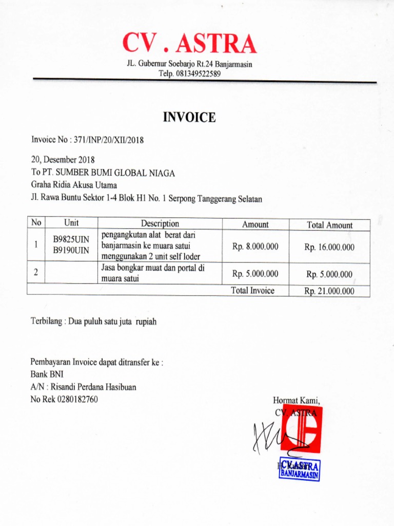 Invoice CV Astra | PDF