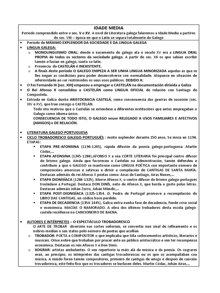 Esquema 1º Bach Galego | PDF