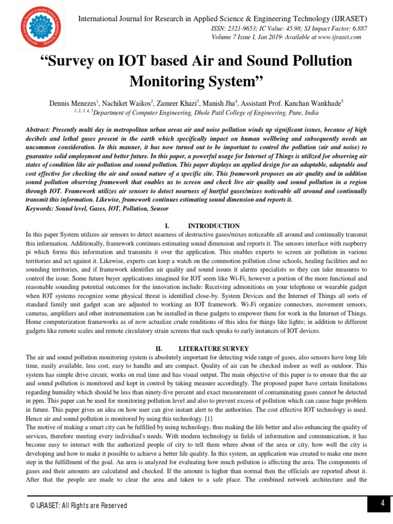 Survey On IOT Based Air and Sound Pollution Monitoring System | PDF ...