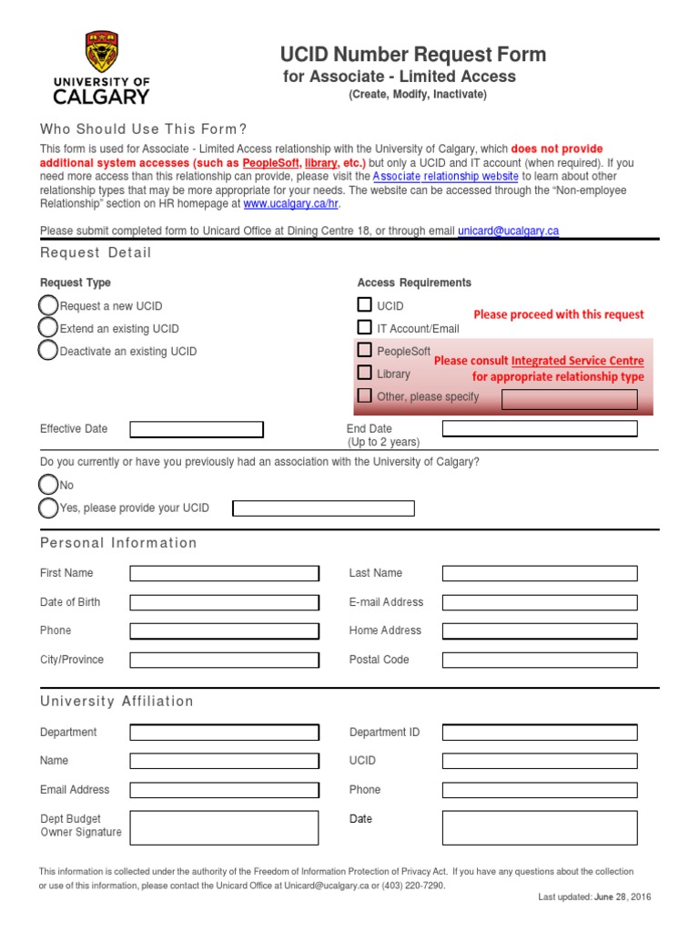 ' UCID Number Request Form: For Associate - Limited Access | PDF ...