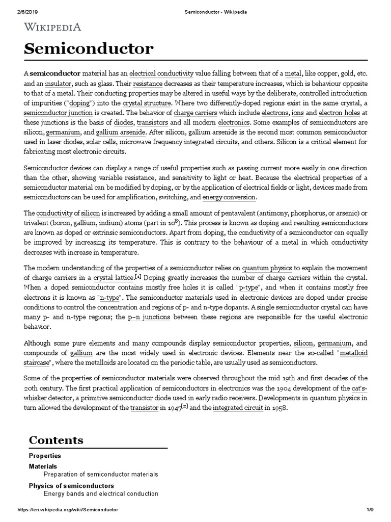 Semiconductor - Wikipedia | PDF | Semiconductors | Doping (Semiconductor)