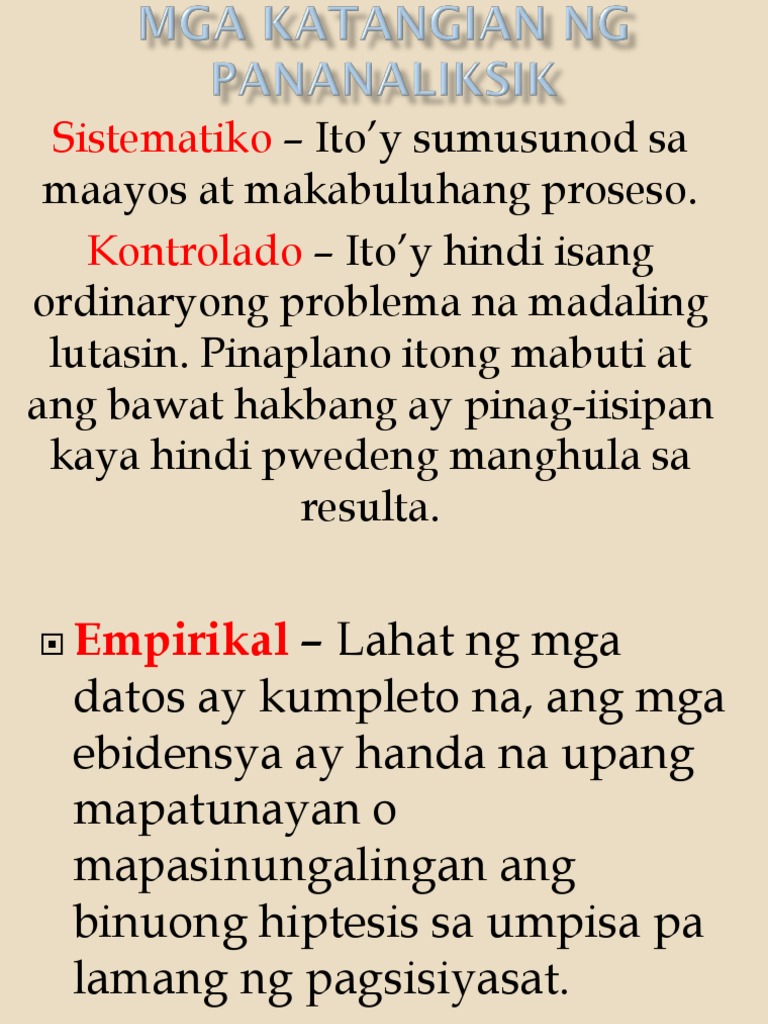 Mga Katangian NG Pananaliksik | PDF