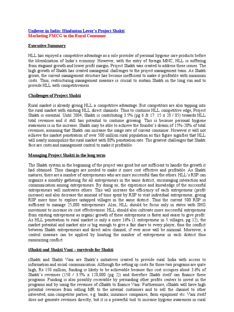 HUL - Project Shakti | PDF | Entrepreneurship | Business