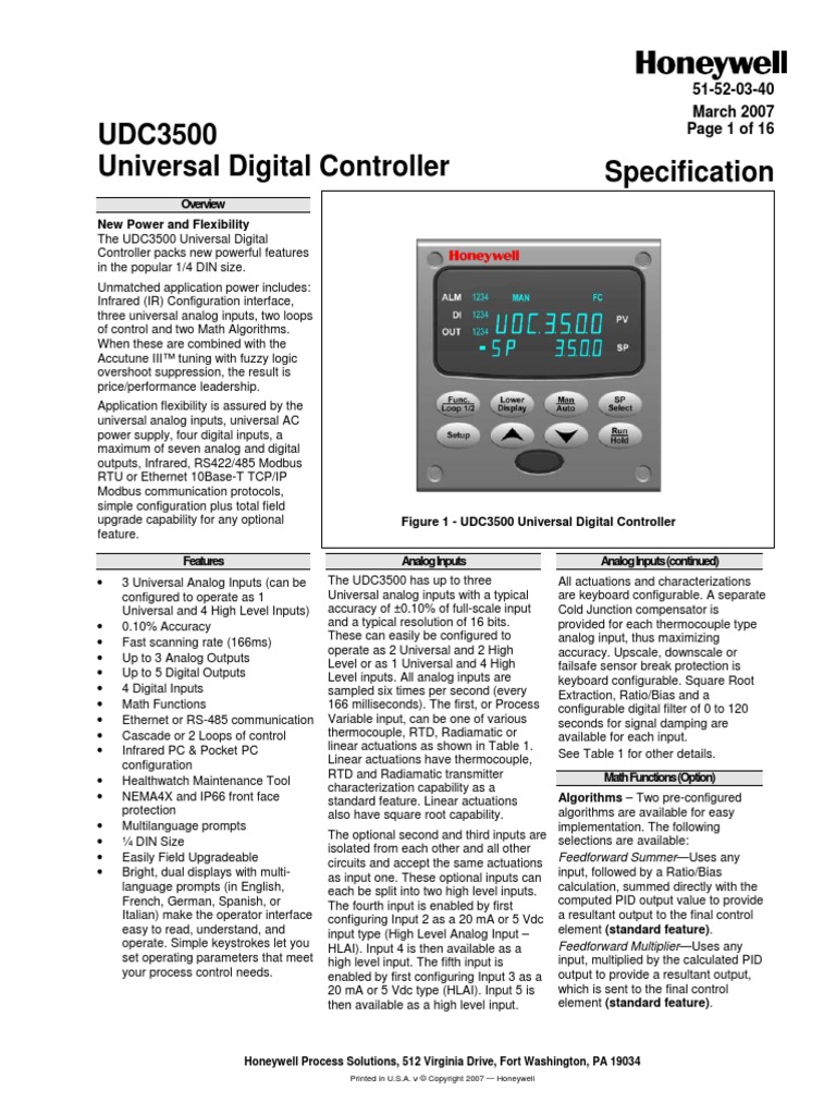 Especificação Técnica UDC2500 | PDF | Relay | Amplifier