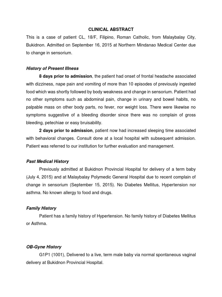 Clinical Abstract: History of Present Illness | PDF | Diseases And ...
