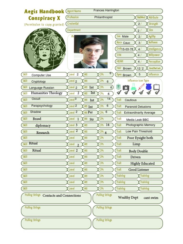 Aegis Handbook Conspiracy X: Int Int Int Per STR Diplomacy Research 2 6 ...