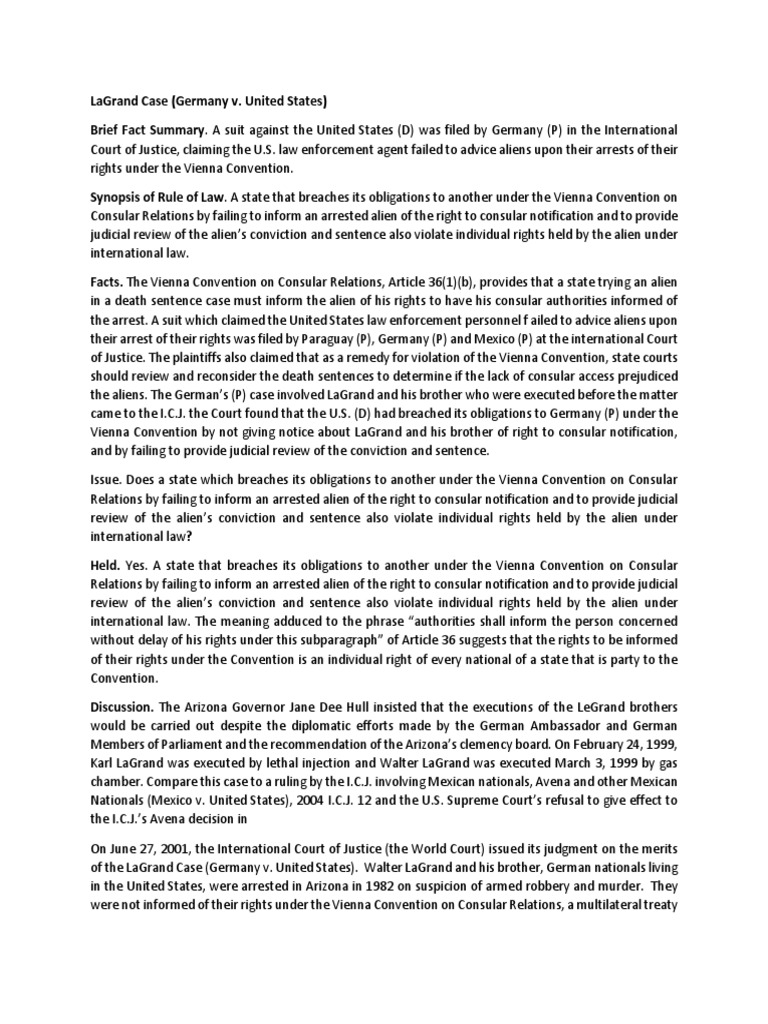 LaGrand Case: International Court of Justice Rules on Violation of ...