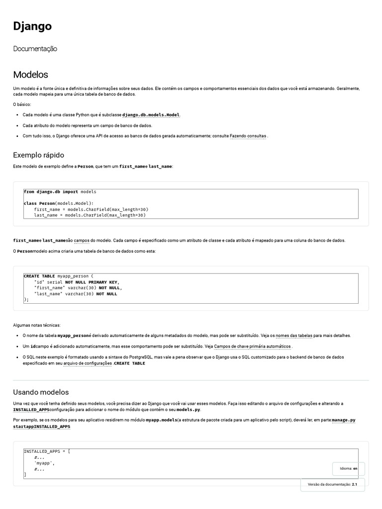 Modelos - Documentação Do Django - Django | PDF | Classe (programação ...