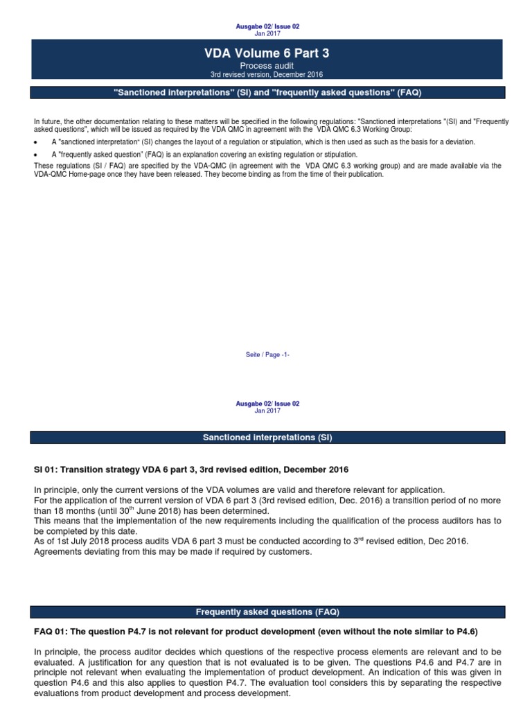 VDA Volume 6 Part 3: "Sanctioned interpretations" (SI) and "frequently ...