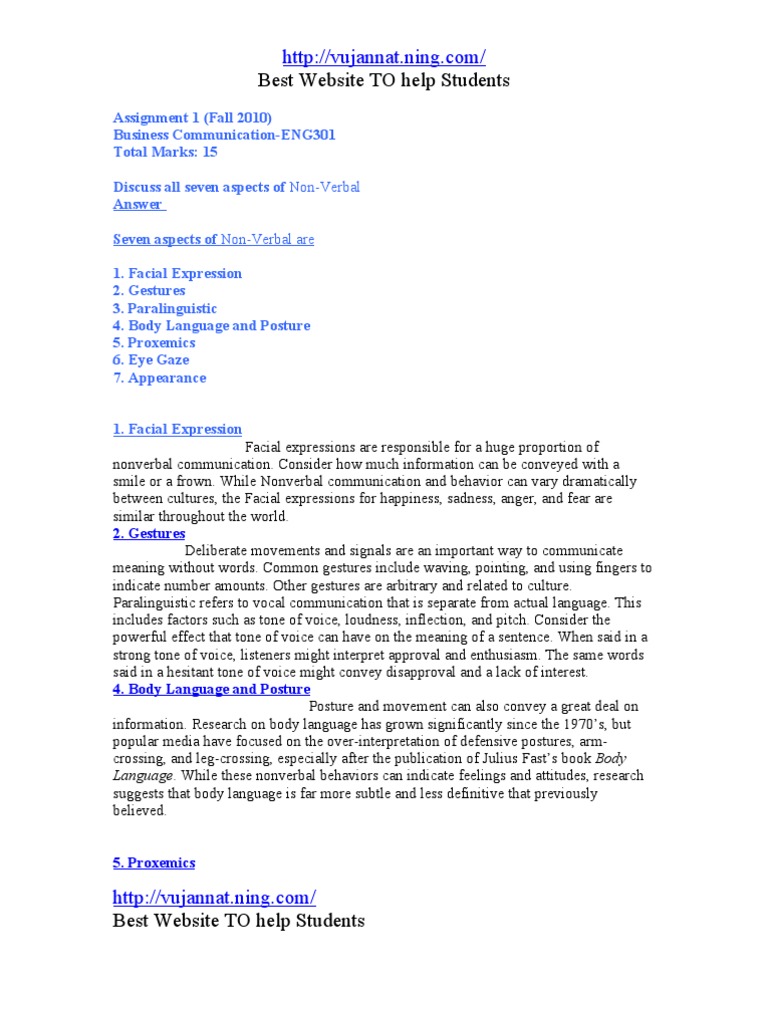 Eng301 Assignment Solution | PDF | Nonverbal Communication | Body Language