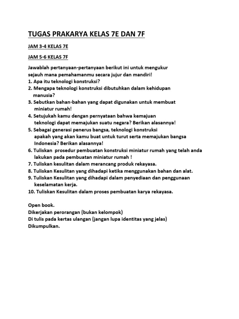 Tugas Prakarya Kelas 7e Dan 7f | PDF