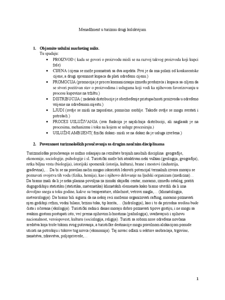 Turizam 2 Kolokvijum | PDF