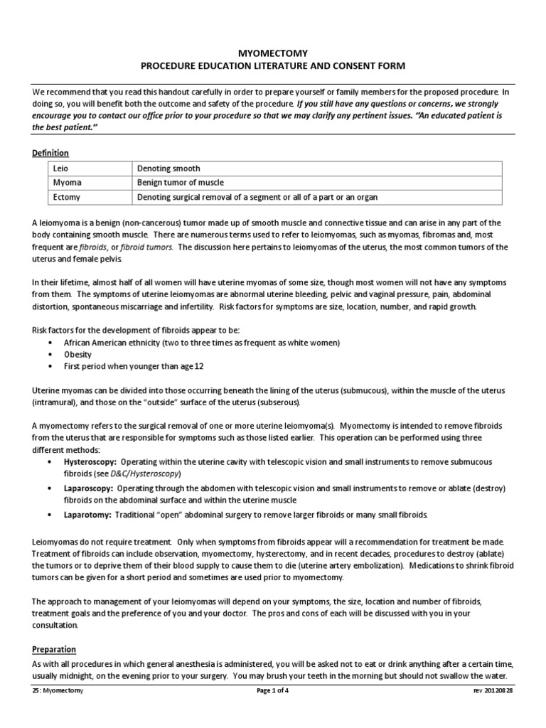 25 Myomectomy Consent Form | Health Sciences | Wellness