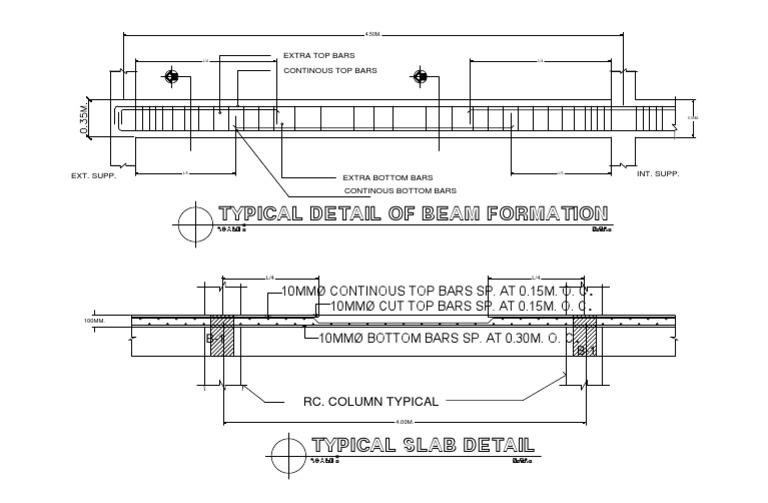Typical Detail of Beam Formation: Extra Top Bars Continous Top Bars | PDF