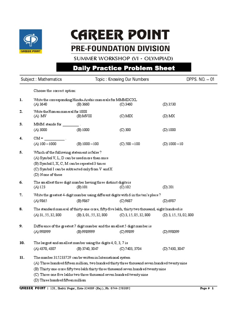Class 6 Maths Olympiad Worksheets | PDF