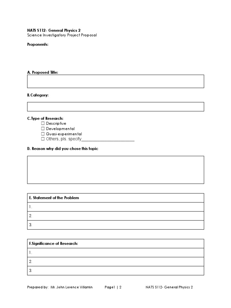 Science Investigatory Project Proposal: NATS S112-General Physics 2 ...