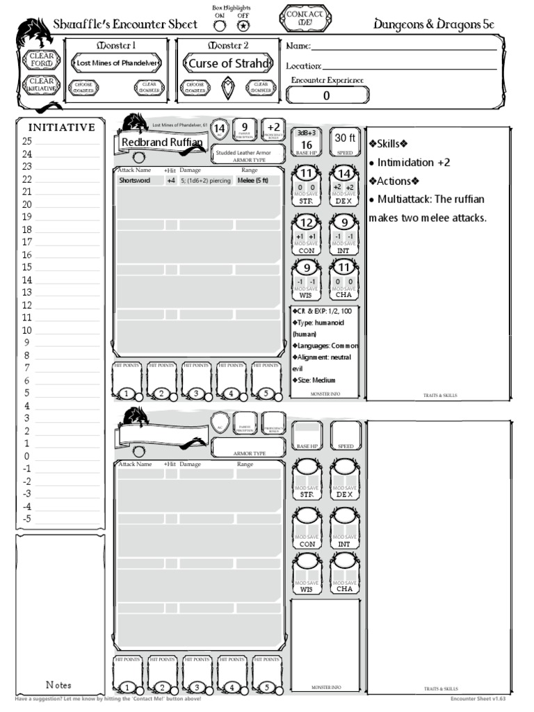 1099569-5e Encounter Sheet v1.63 | PDF | Role Playing Games | Role Playing