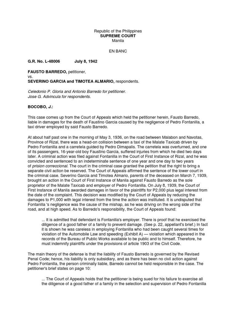 Barredo vs. Garcia | PDF | Negligence | Crime & Violence