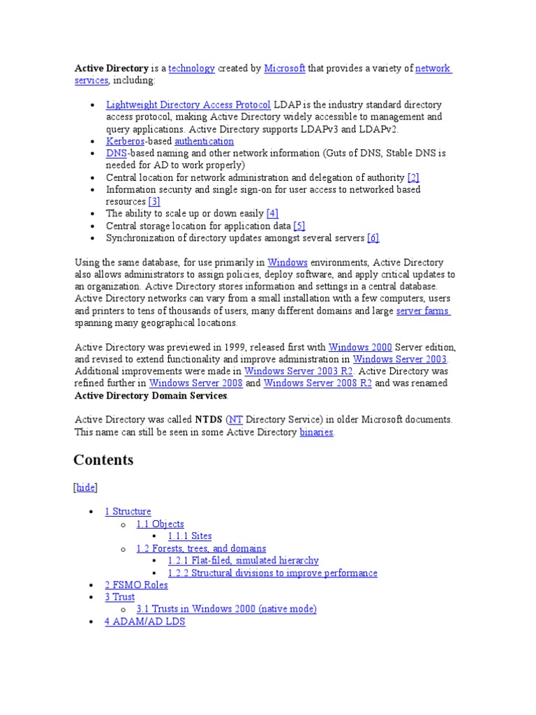 Overview of Active Directory Technology | PDF | Active Directory ...