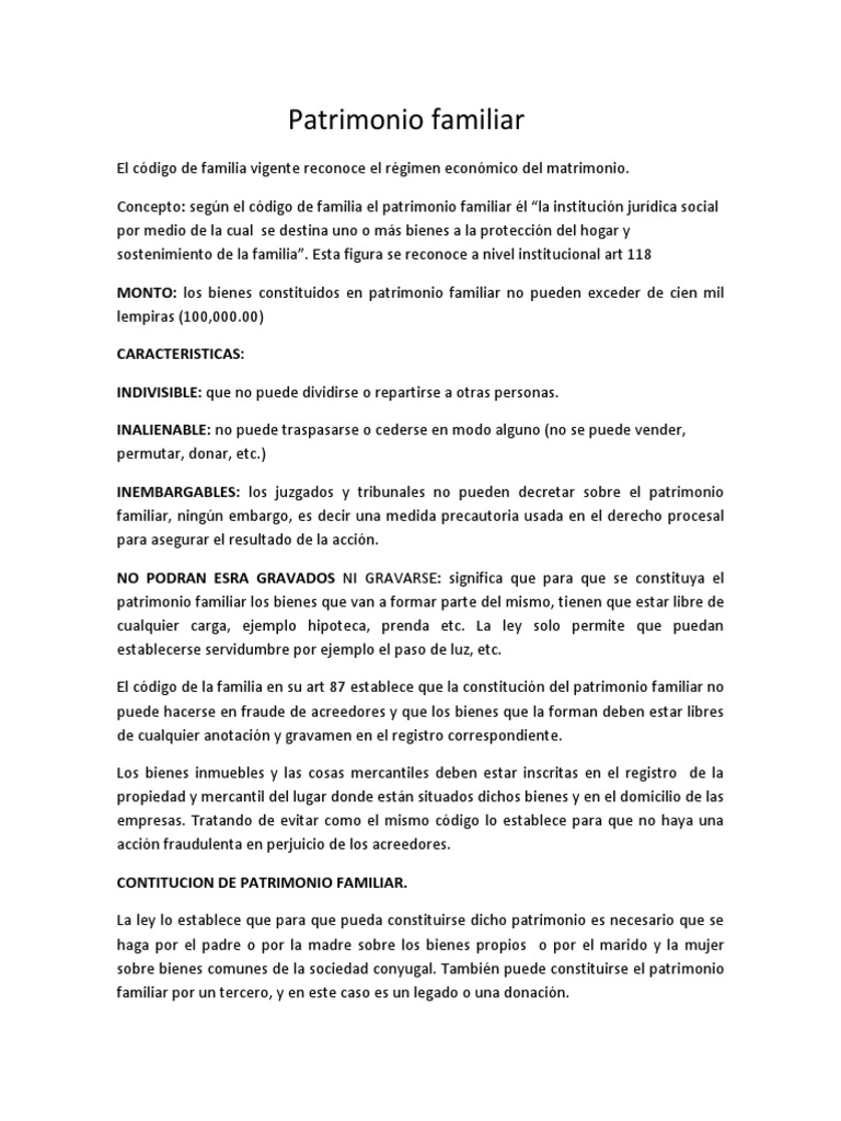 Patrimonio Familiar | PDF | Divorcio | Bienes (Ley)