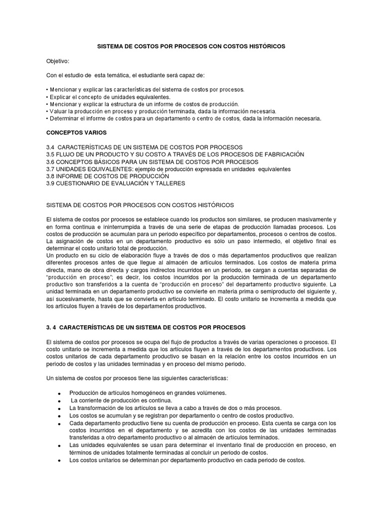 Unidad 2 Sistema de Costos Por Procesos | PDF | Costo | Inventario
