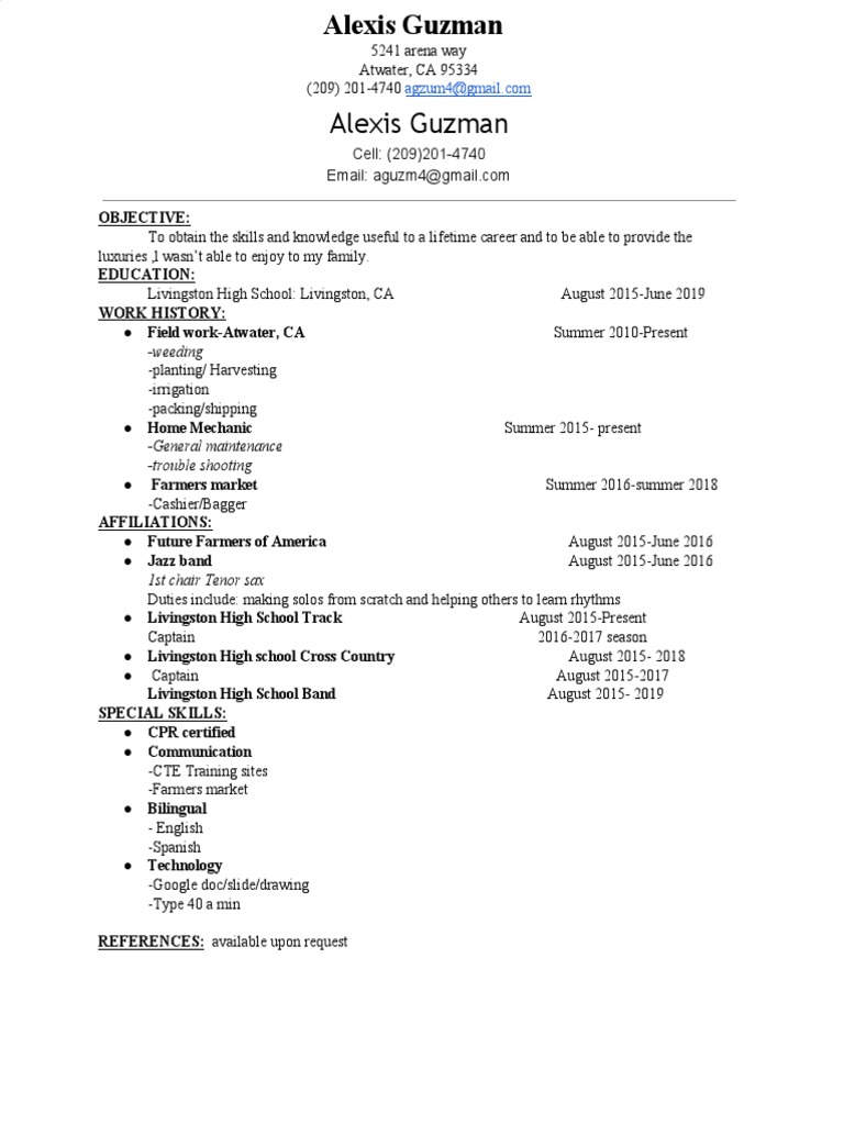12th Grade Resume | PDF